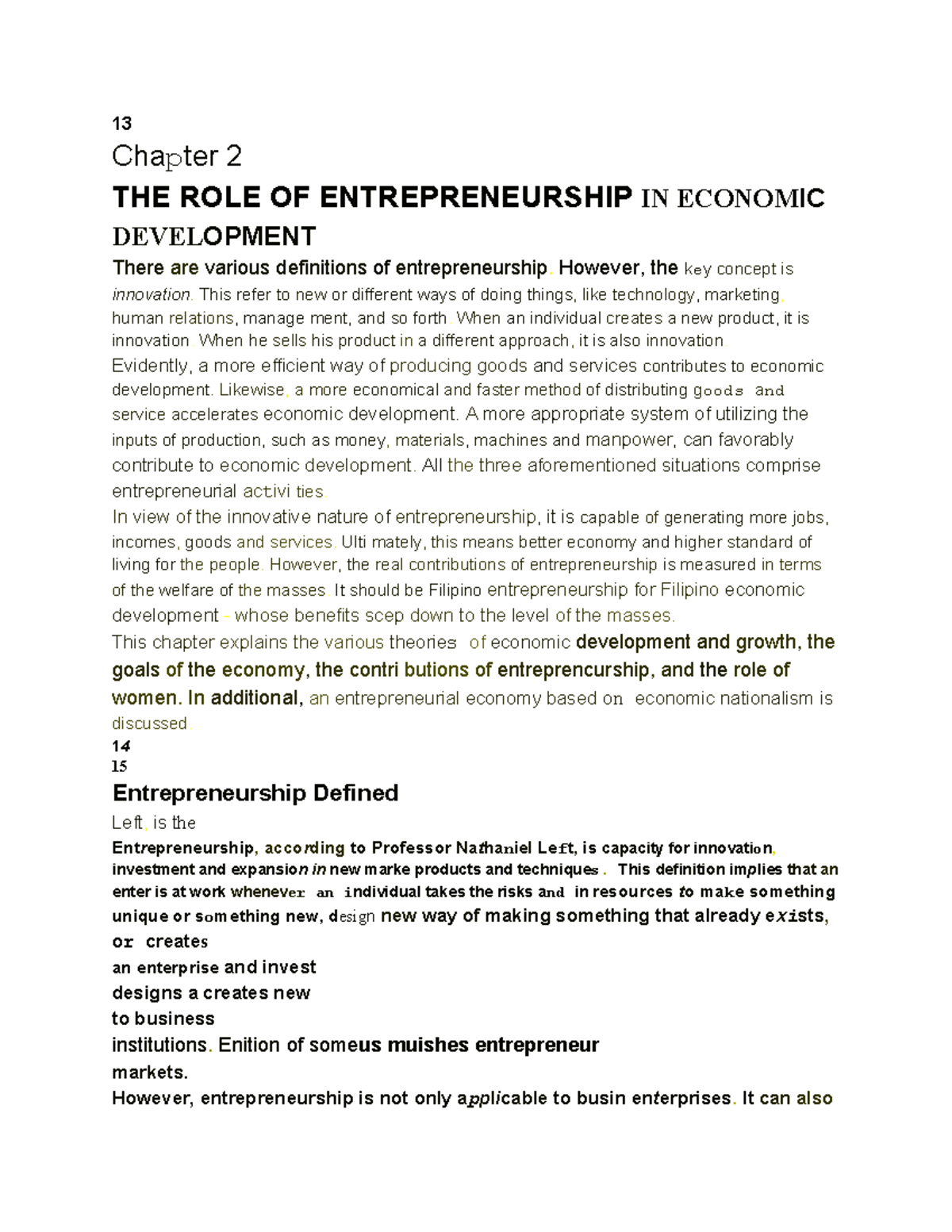 OA 62 Chapter 2 - ####### 13 Chapter 2 THEROLE OF ENTREPRENEURSHIPIN ...