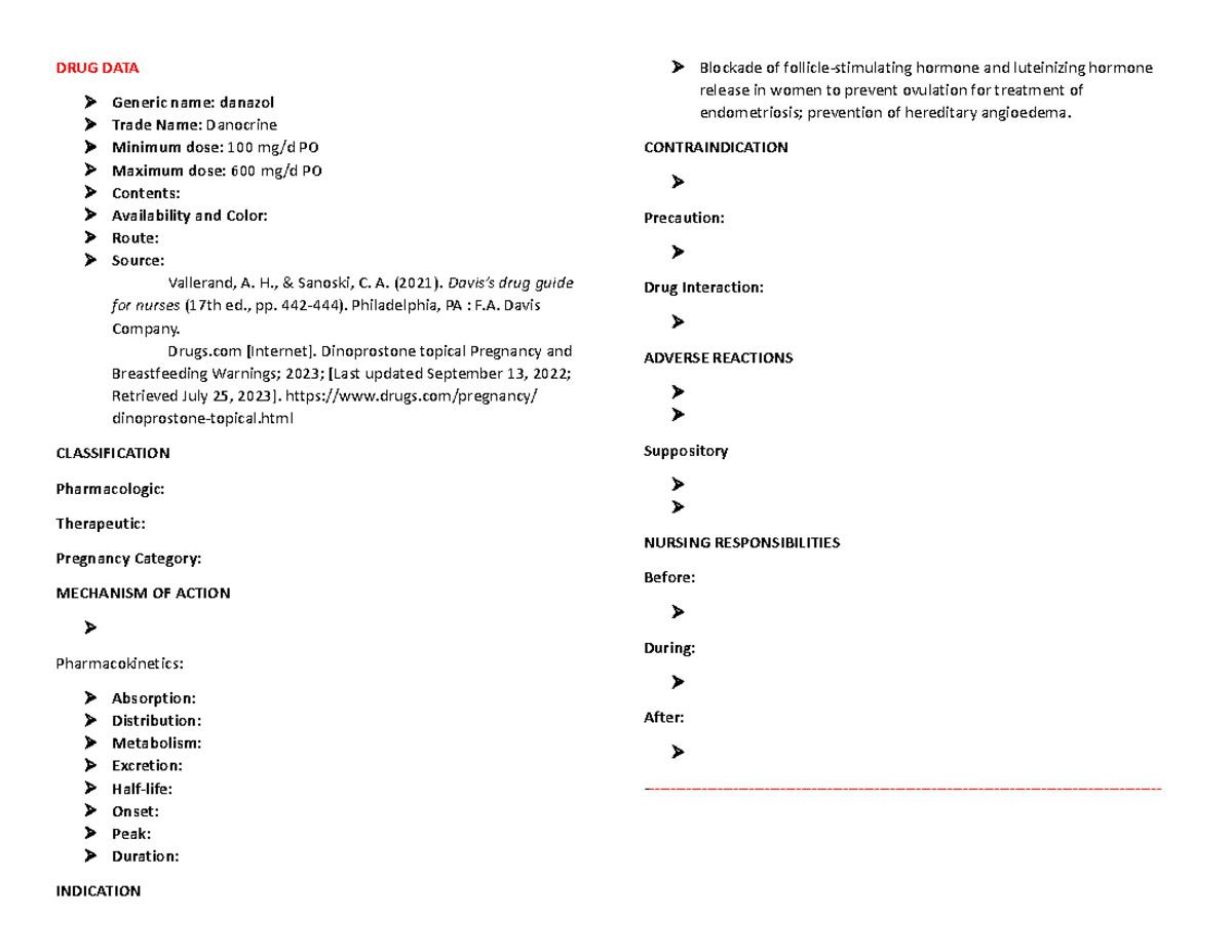 Drug Study - Male Reproductive System - DRUG DATA Generic name: danazol ...