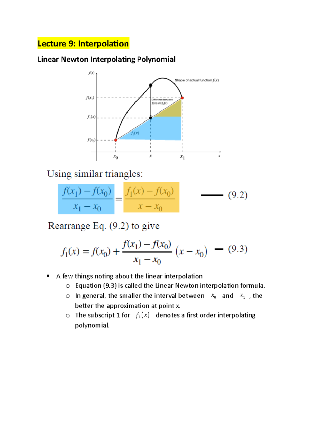 Lecture 9 - Lecture 9: Interpolation Linear Newton Interpolating ...