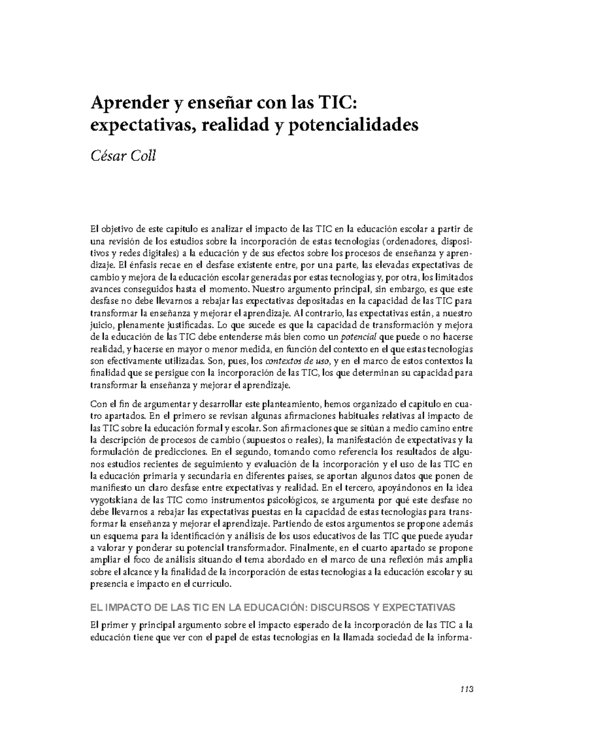 Cesar Coll Aprender y enseñar con las TIC expectativas, realidad y ...