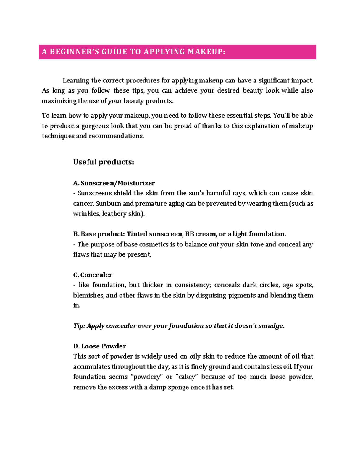 A Beginner's Guide to Applying Makeup (Final) - A BEGINNER’S GUIDE TO ...