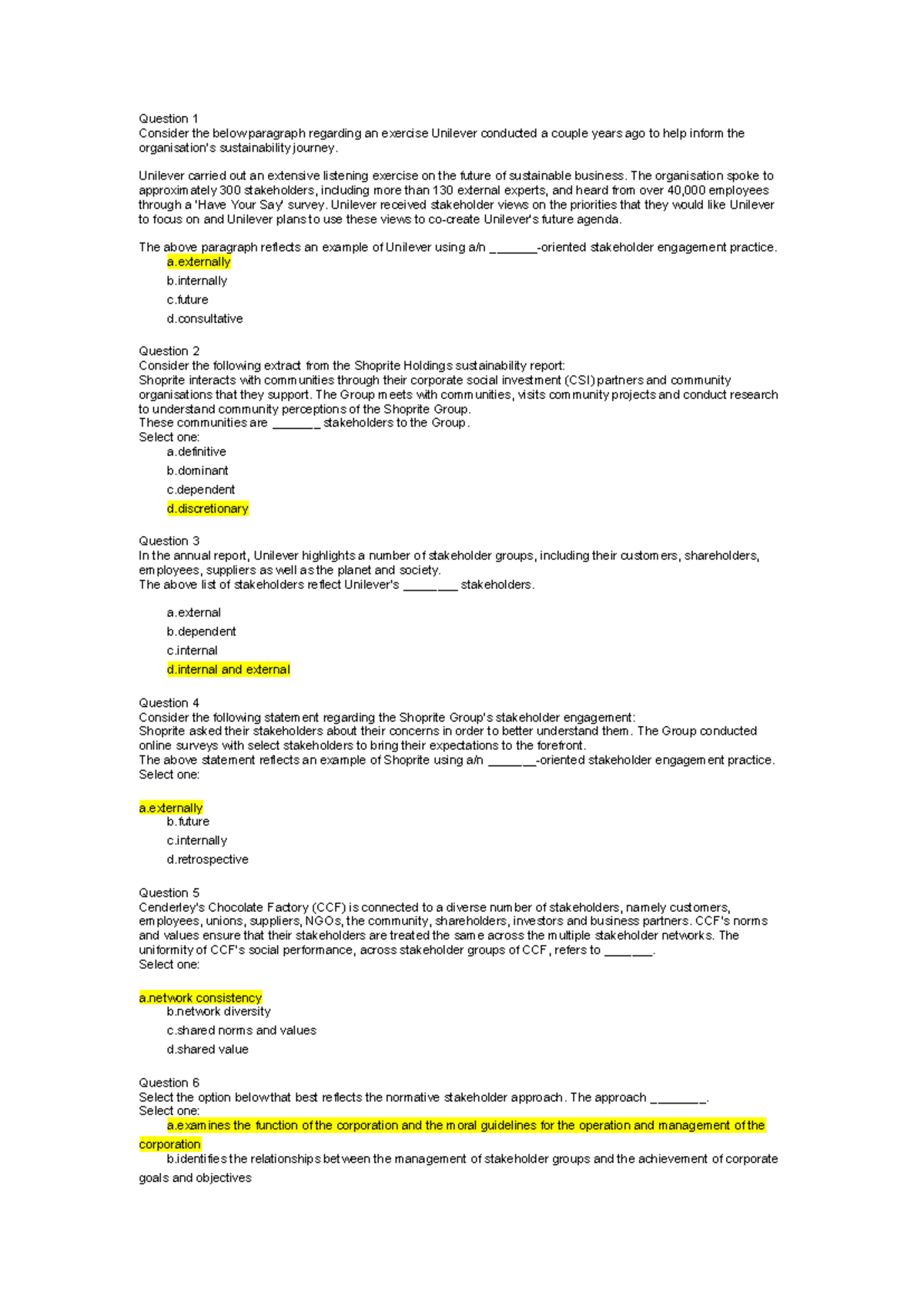 MNN 3701 Assgn 2 2024 - Questions and answers to assignment 2 - Question 1 Consider the below ...