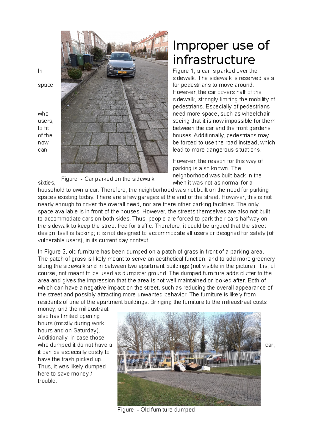 Assignment 1 Transport Engineering - Improper use of infrastructure In ...