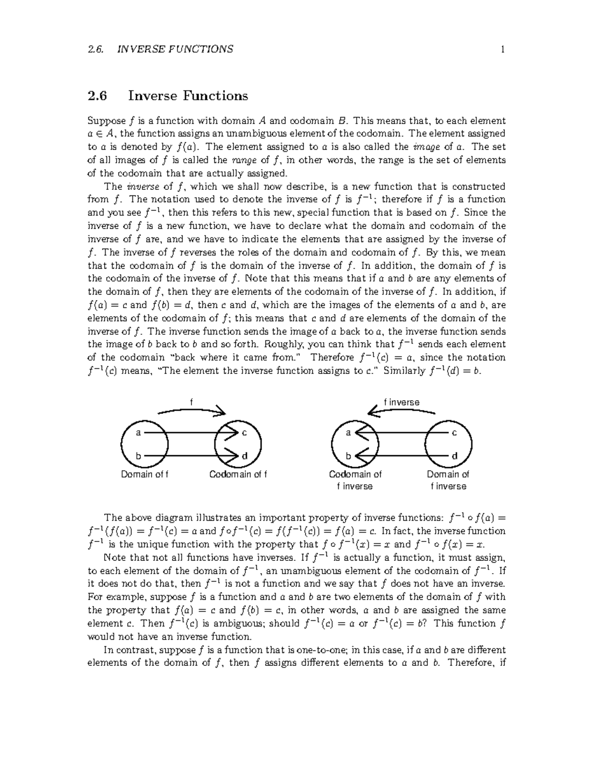 Section 2.6 Solutions - 2. INVERSE FUNCTIONS 1 2 Inverse Functions ...