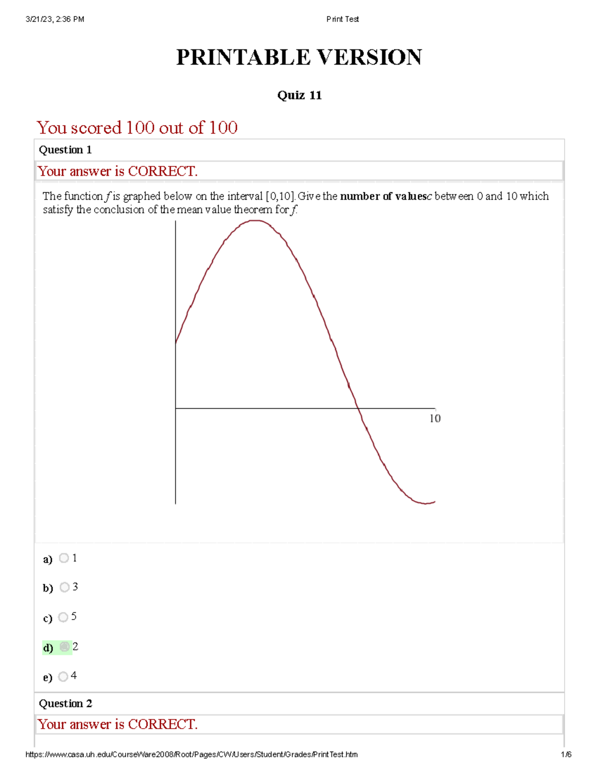 Quiz 11 - Quiz 11 - PRINTABLE VERSION Quiz 11 You scored 100 out of 100 ...