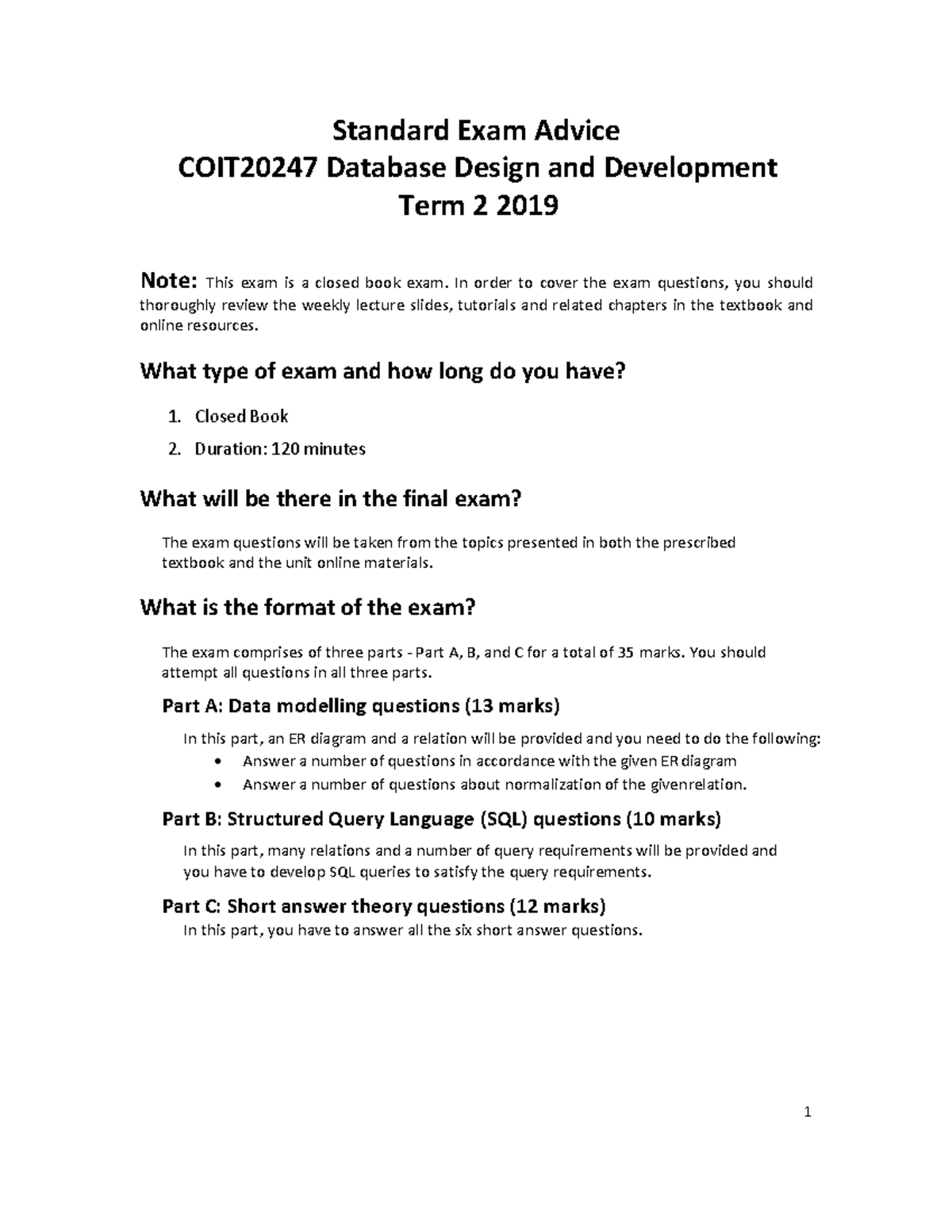 Exam 20 October 2019, questions and answers - ####### 1 Standard Exam ...