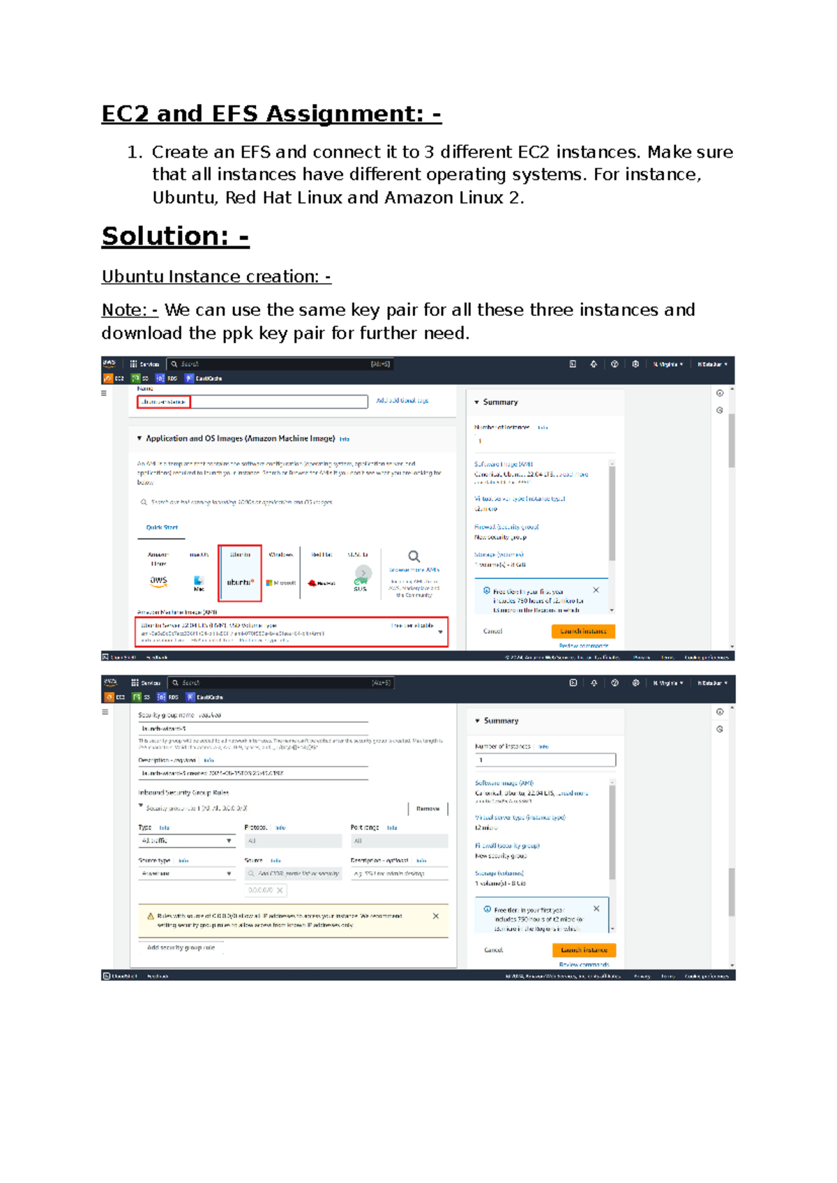 EC2 and EFS Assignment – 3 - EC2 and EFS Assignment: - Create an EFS and connect it to 3 ...