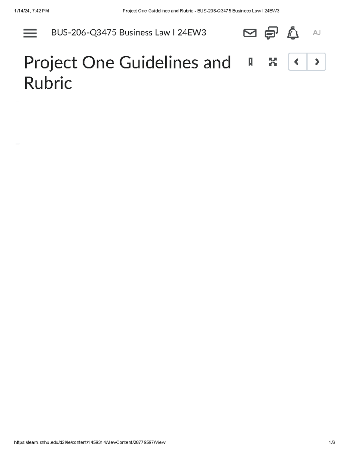 Project One Guidelines and Rubric - BUS-206-Q3475 Business Law I 24EW3 ...