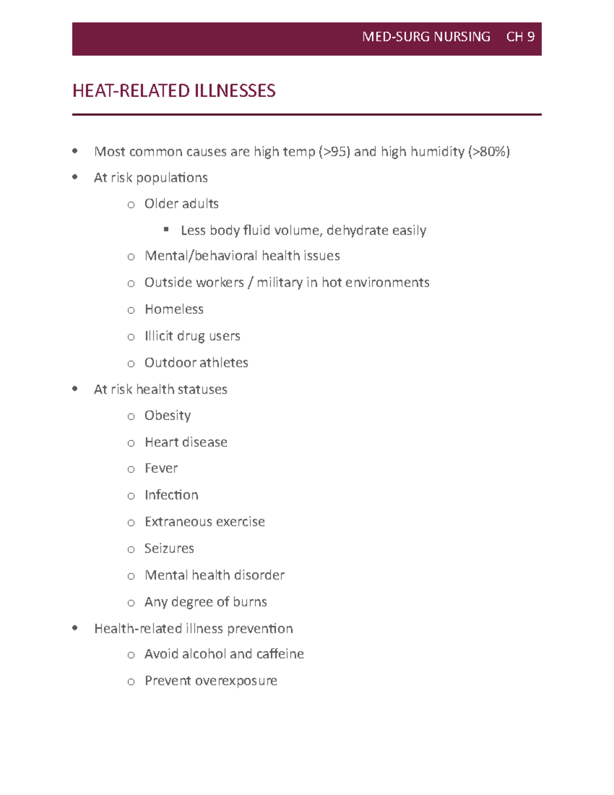 Heat-related illness CH 9 - MED-SURG NURSING CH 9 HEAT-RELATED ...