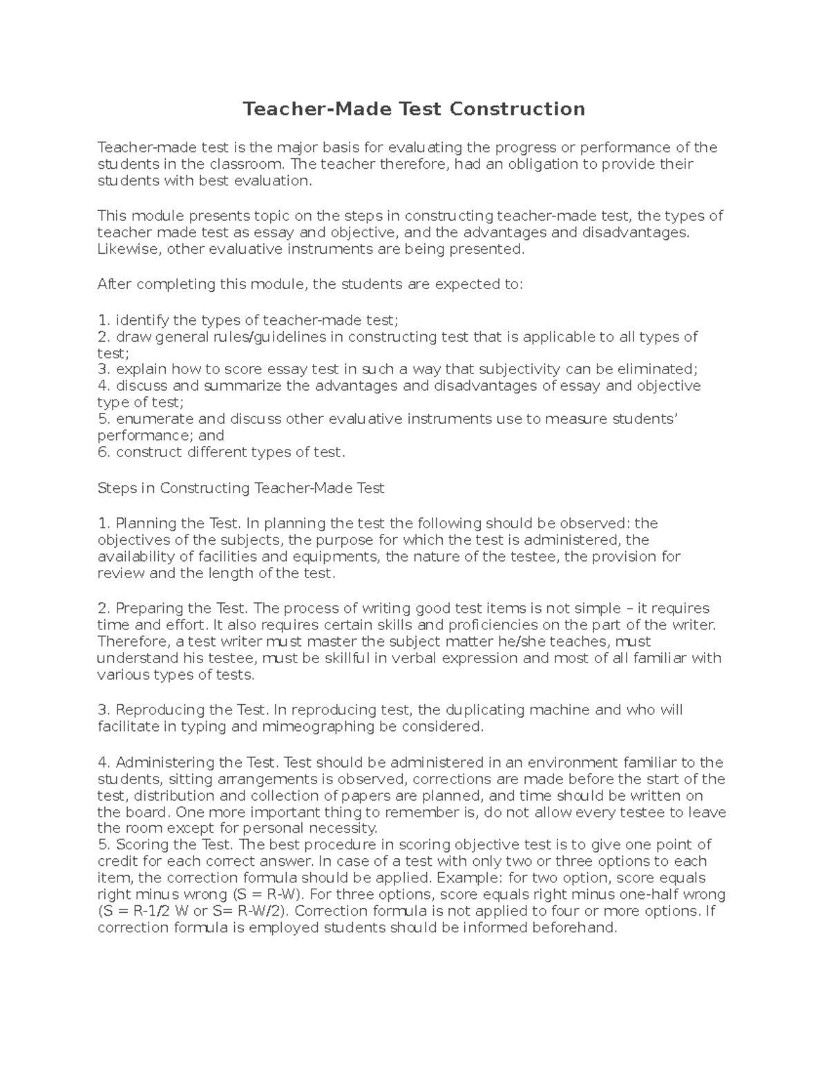 Teacher Made Test Construction - Teacher-Made Test Construction Teacher ...