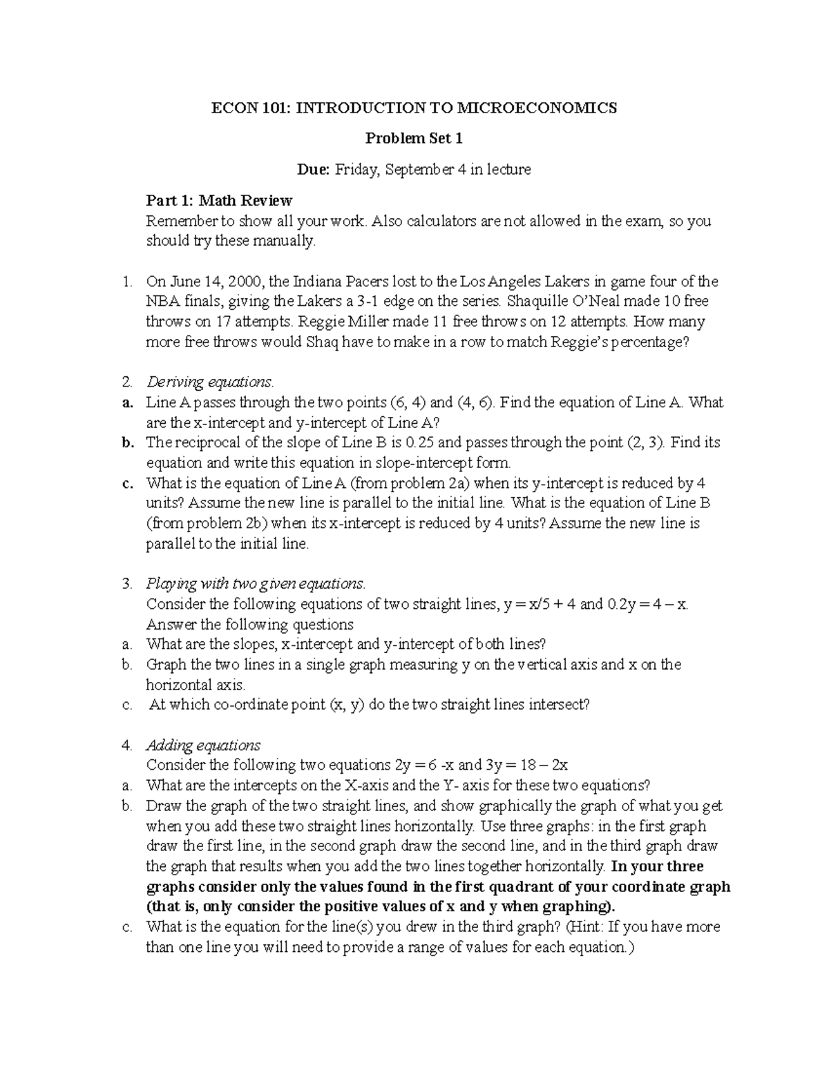 Homework 1 - hw1 - ECON 101: INTRODUCTION TO MICROЕCONOMICS Problеm Sеt ...