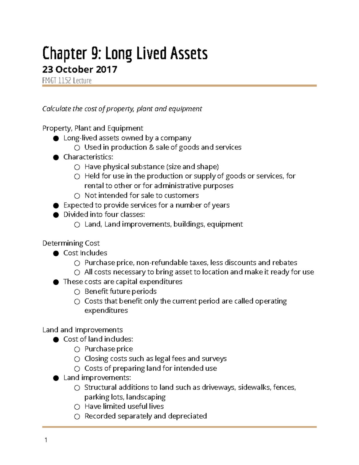 Chapter 9: Long-Lived Assets - Chapter 9: Long Lived Assets 23 October ...