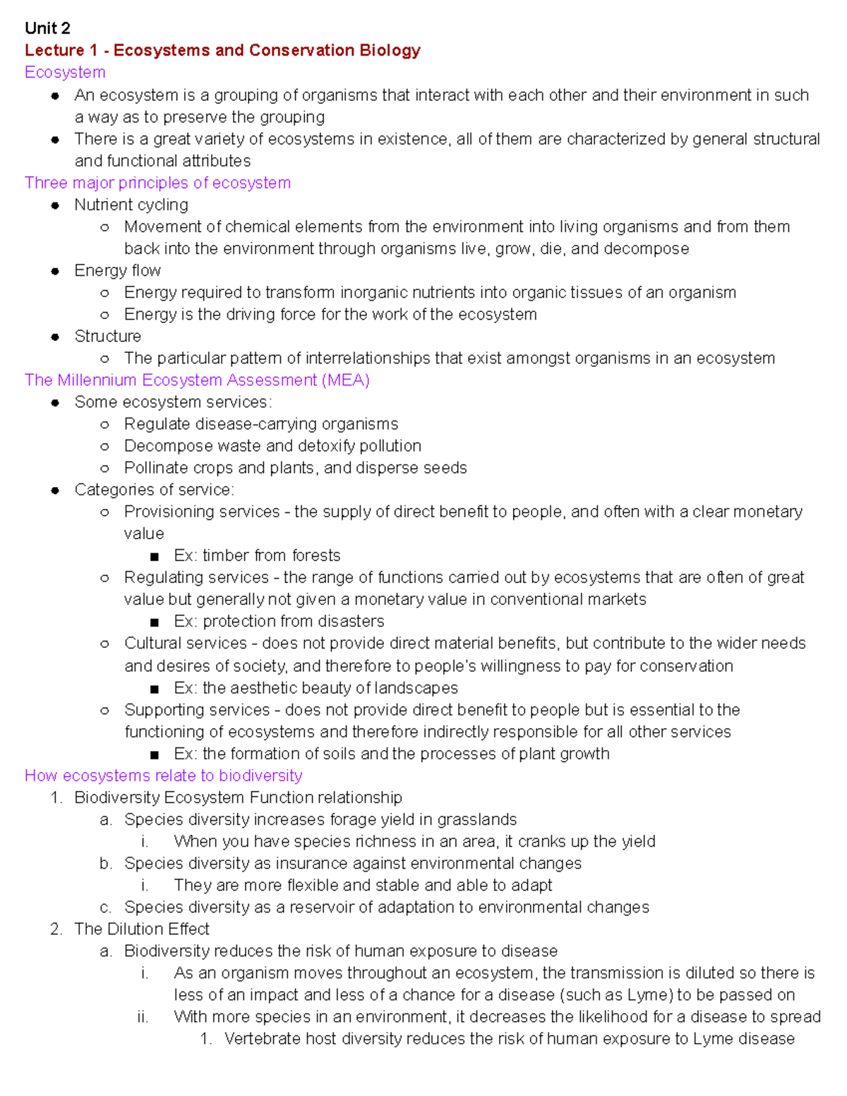 Conservation Biology Unit 2 - Unit 2 Lecture 1 - Ecosystems and ...