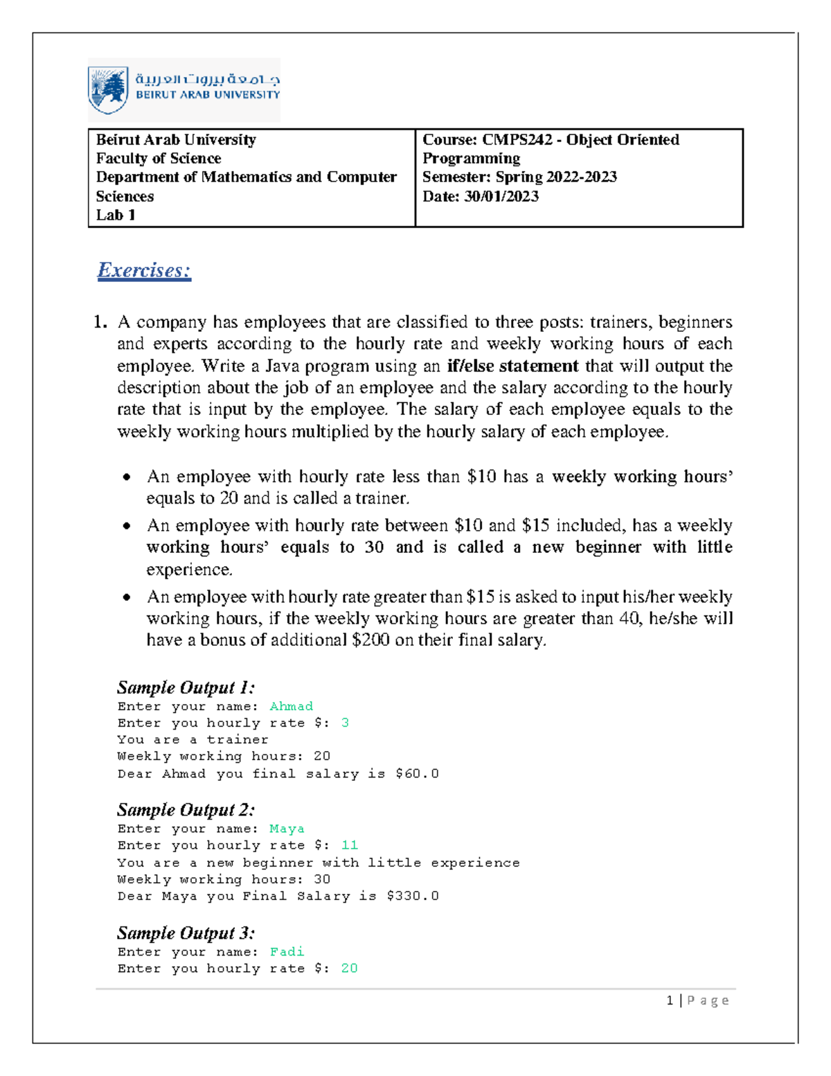 CMPS242-Lab 1-Model Answer - Exercises: 1. A company has employees that ...