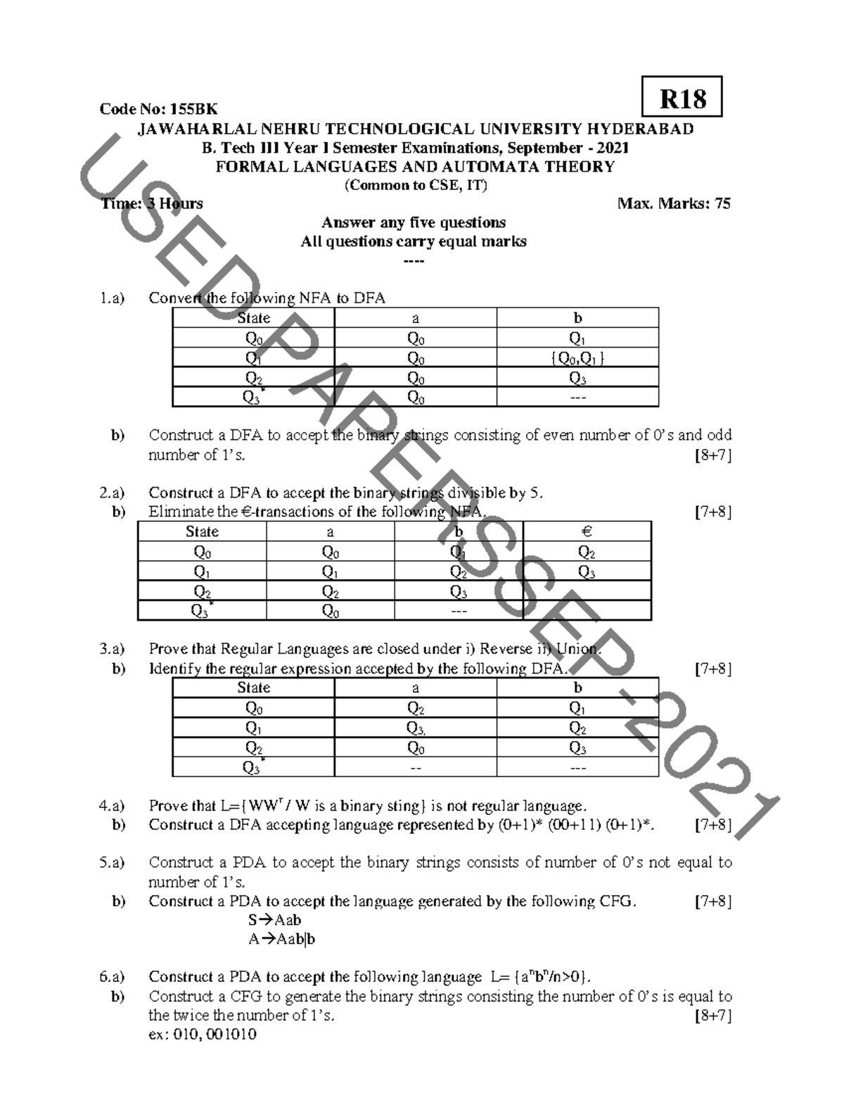 September-2021 - FLAT previous papers - Code No: 155BK JAWAHARLAL NEHRU ...