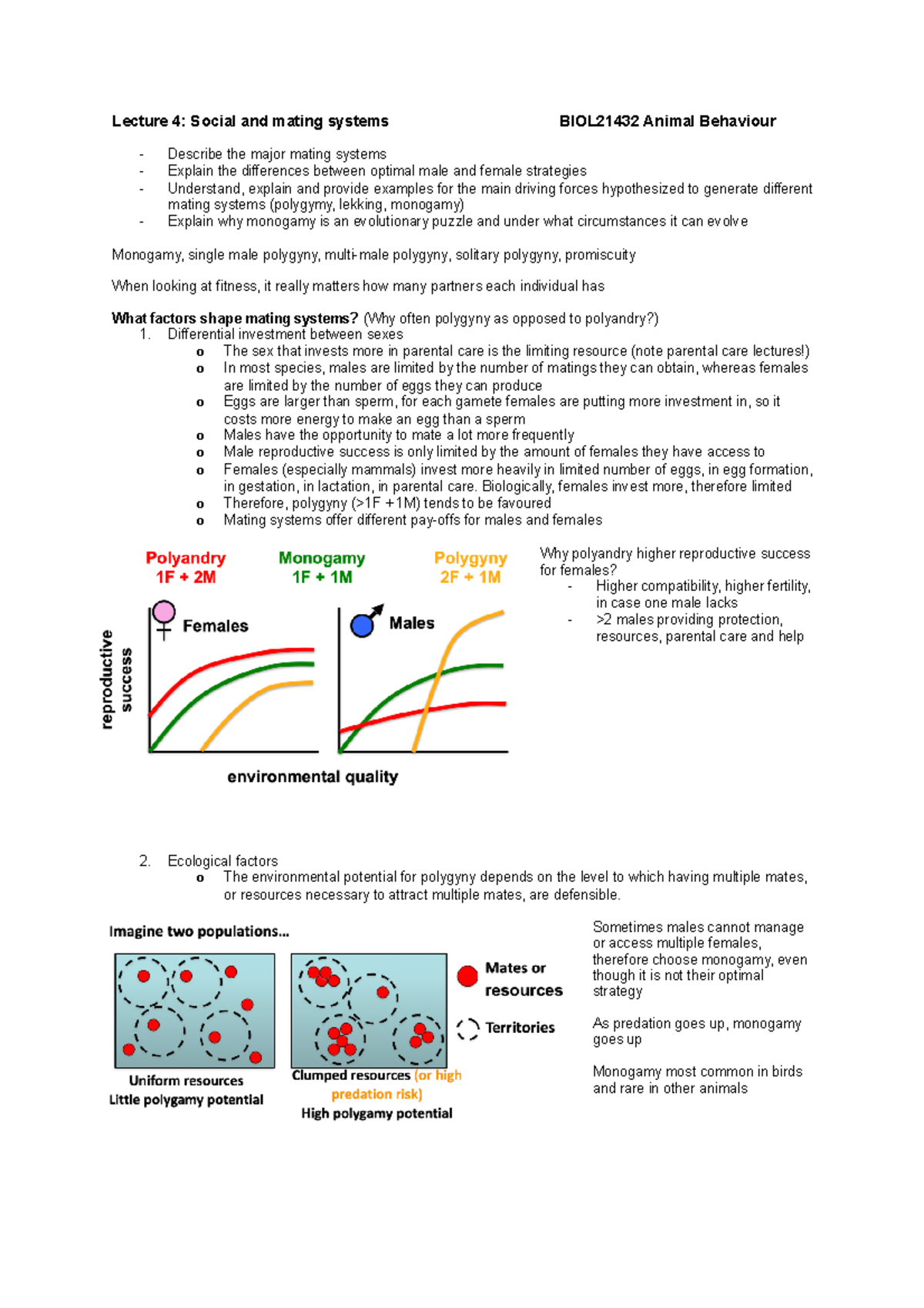 BIOL21432 L4 Social and mating systems - Lecture 4: Social and mating ...