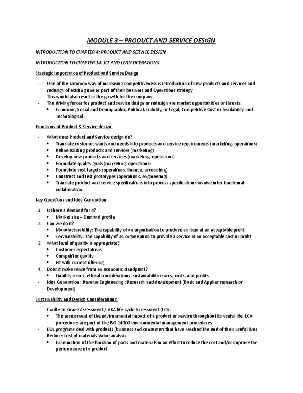 Mod 3 - Product and service design - MODULE 3 – PRODUCT AND SERVICE ...