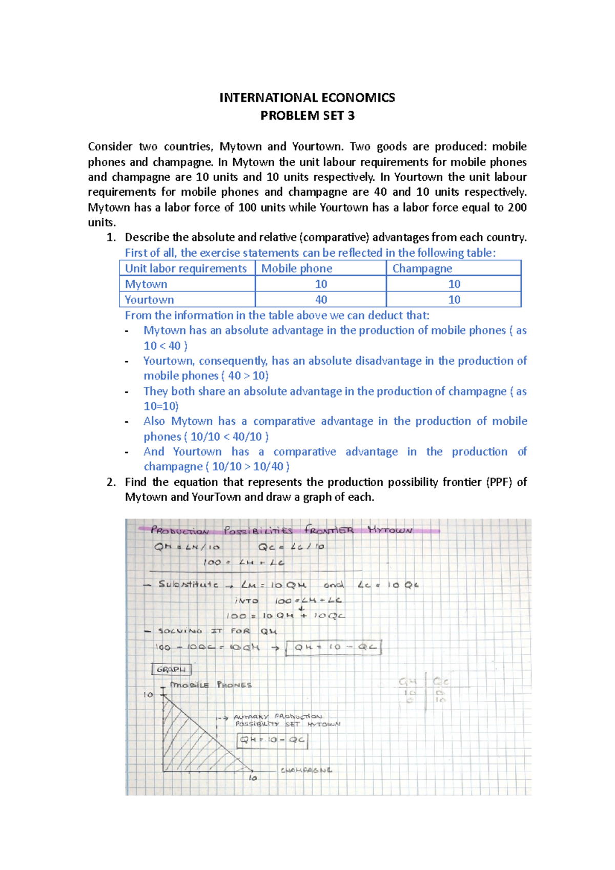 Problem SET 3 - INTERNATIONAL ECONOMICS PROBLEM SET 3 Consider two ...