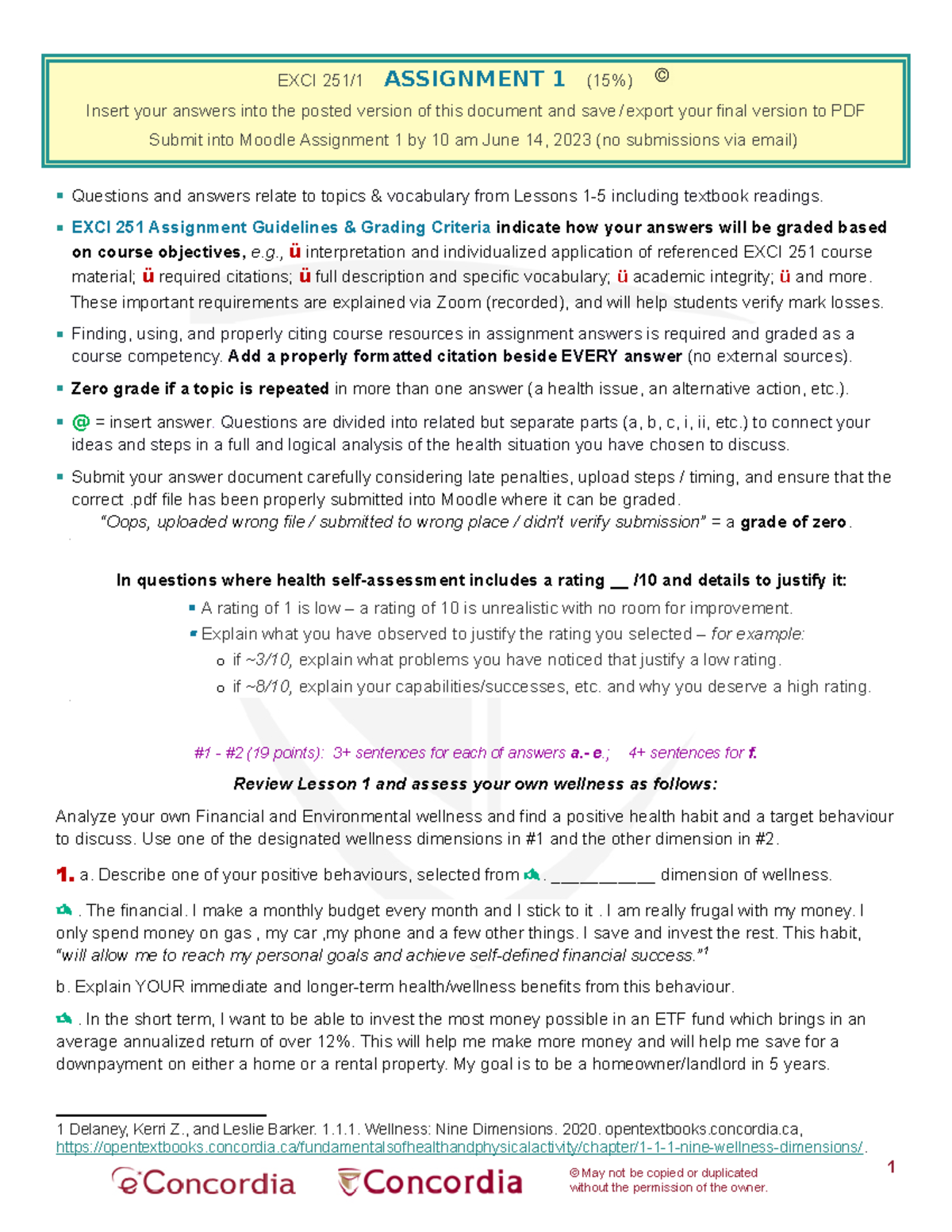 Assignment 1 Questions and Required Answer Document - EXCI 251/1 ...