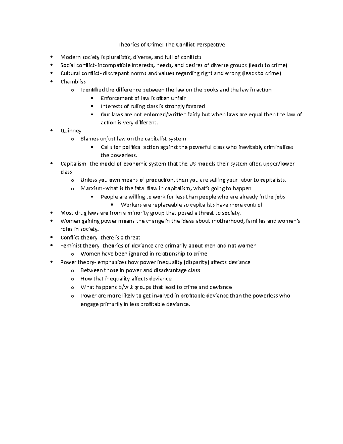 Theories of Crime- Conflict notes - Theories of Crime: The Conflict ...