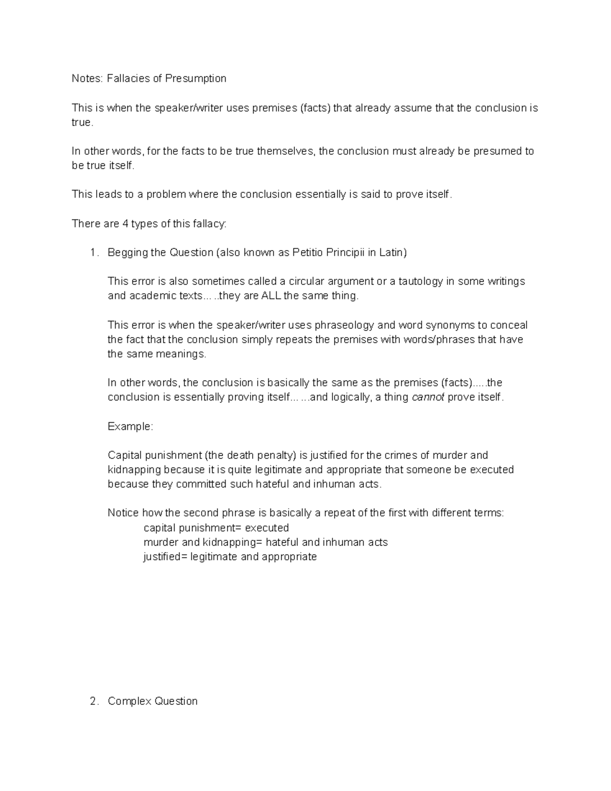 Notes Logical Errors- Fallacies of Presumption - Studocu