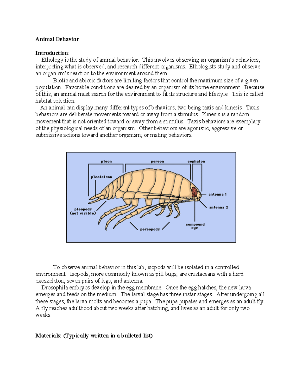 Animal Behavior - Lab report - Animal Behavior Introduction : Ethology ...