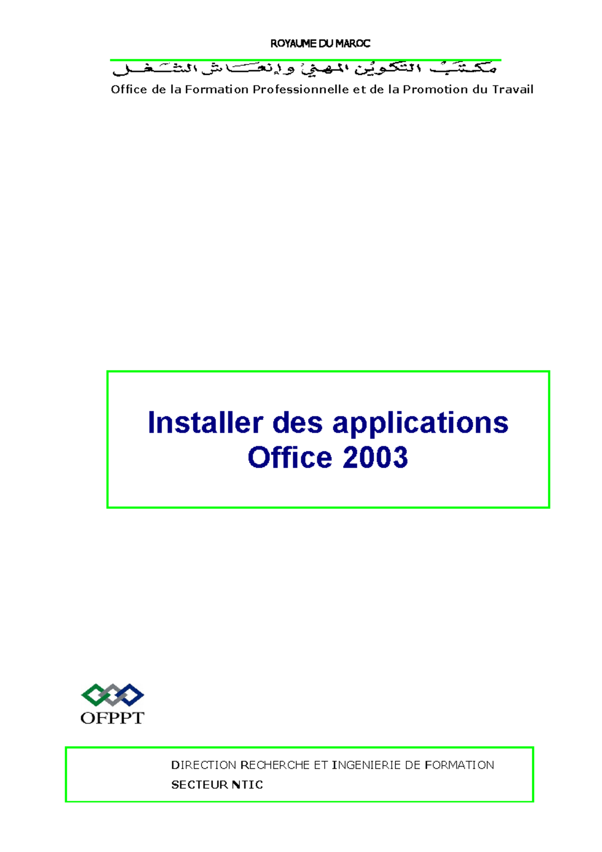 Installer des applications office - ROYAUME DU MAROC Office de la ...