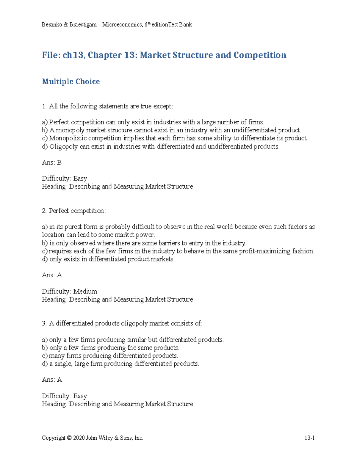 Ch13 - Practice for econ - Besanko & Braeutigam – Microeconomics, 6 ...
