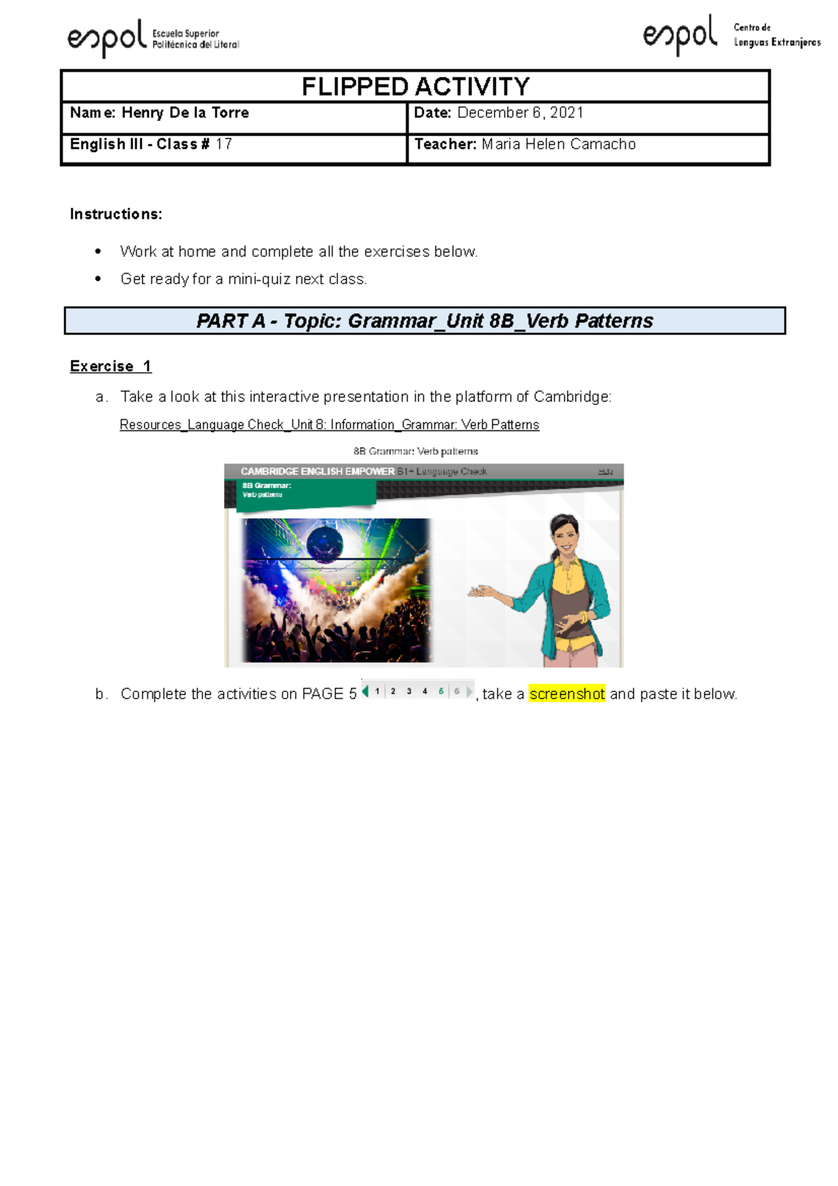 Flipped UNIT 8B Grammar Verb Patterns Vocabulary Shopping & Reporting ...