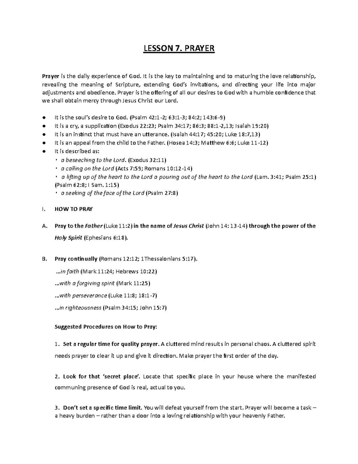 Lesson 7 Prayer - Hello - LESSON 7. PRAYER Prayer is the daily ...