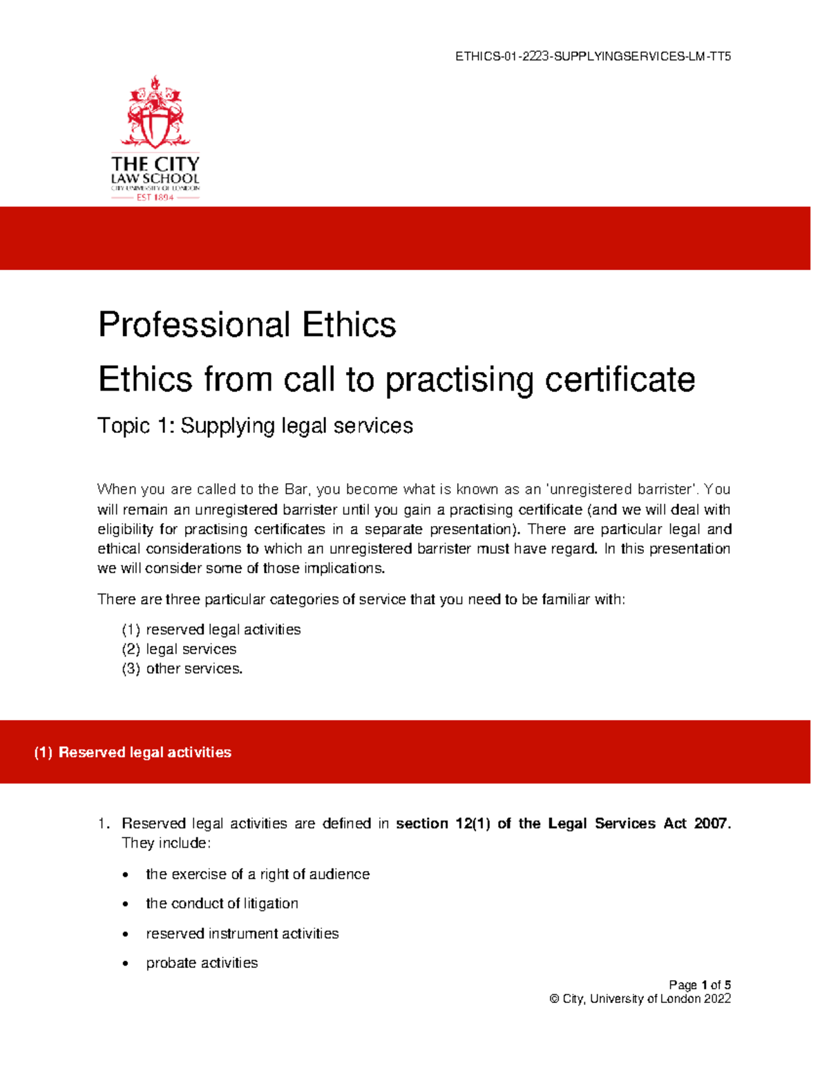 LM Supplying Legal Services - Page 1 of 5 Professional Ethics Ethics ...