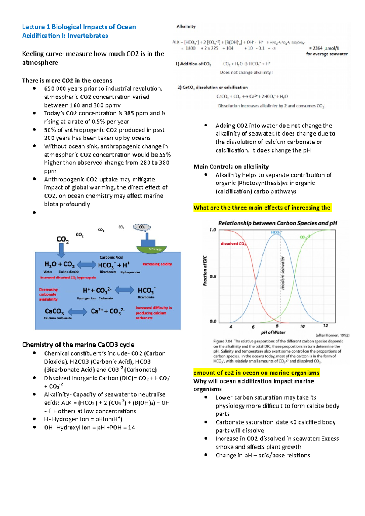 Lecture 1 Biological Impacts of Ocean Acidification I - It does change ...