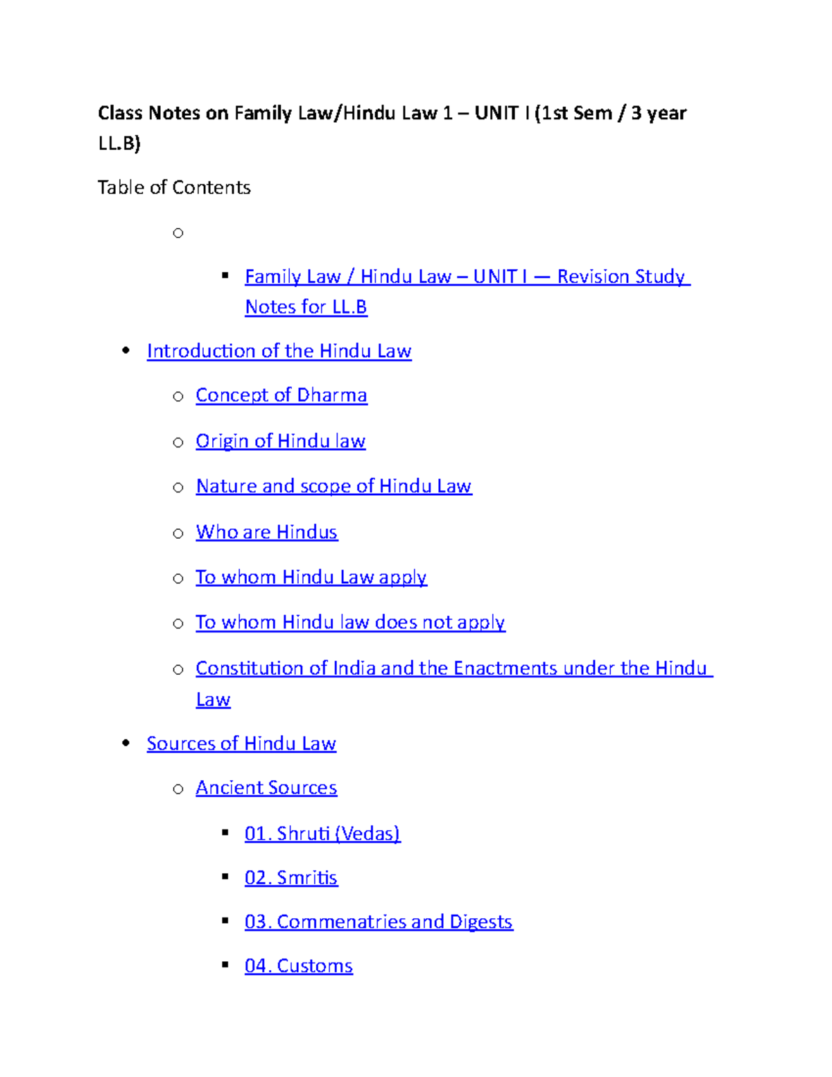 The family law hindu law - Class Notes on Family Law/Hindu Law 1 – UNIT ...