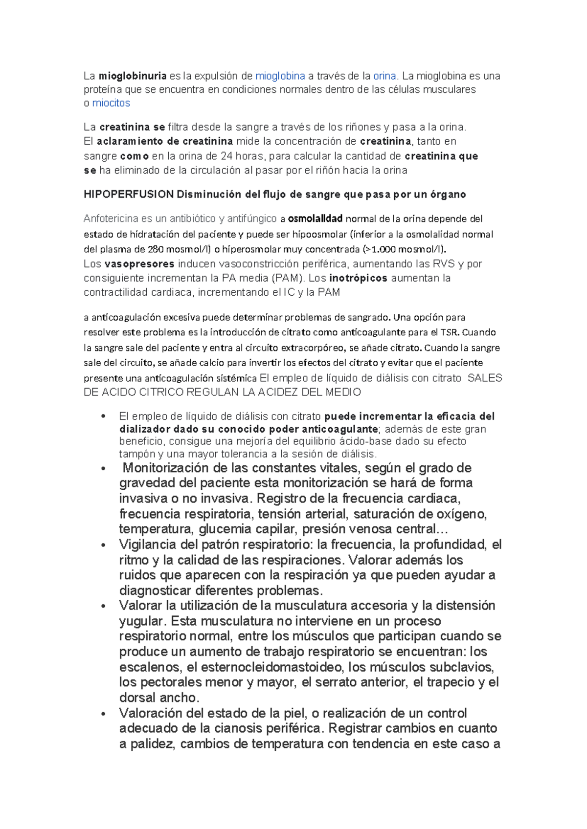 Apuntes Clasejueves - La mioglobinuria es la expulsión de mioglobina a ...