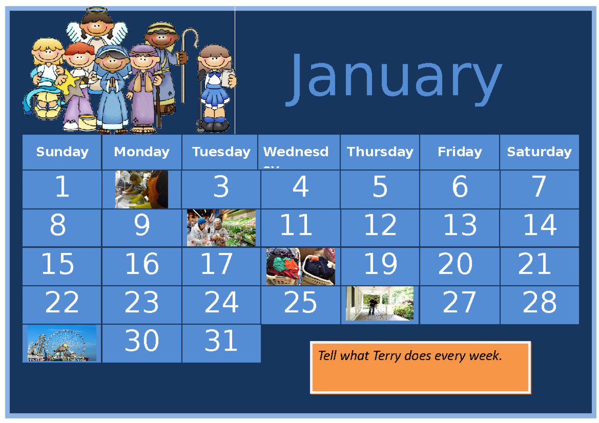 Calendar - January Sunday Monday Tuesday Wednesd Thursday Friday ...