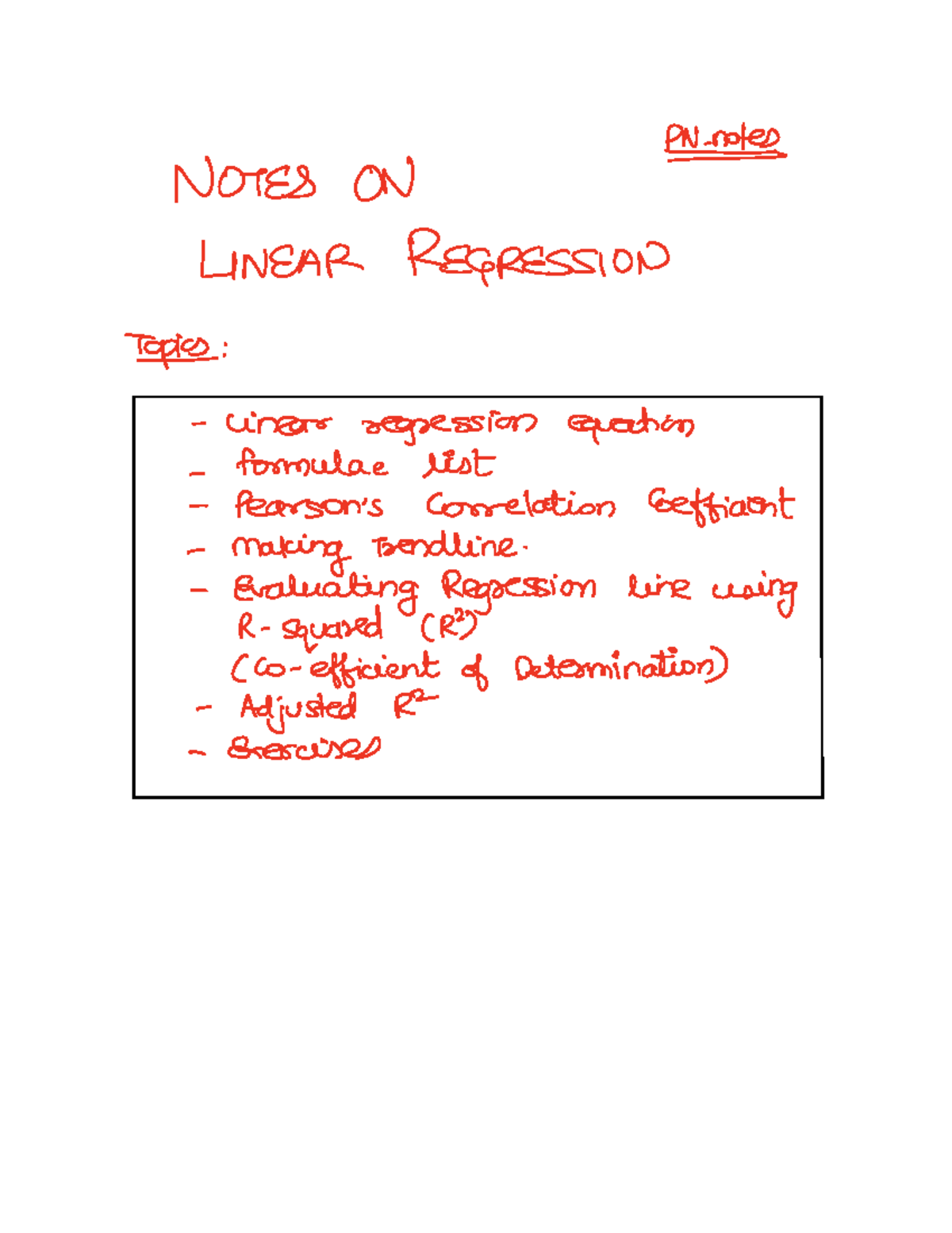 Linear Regression by Hand - PN notes NOTES ON LINEAR REGRESSION Topics ...