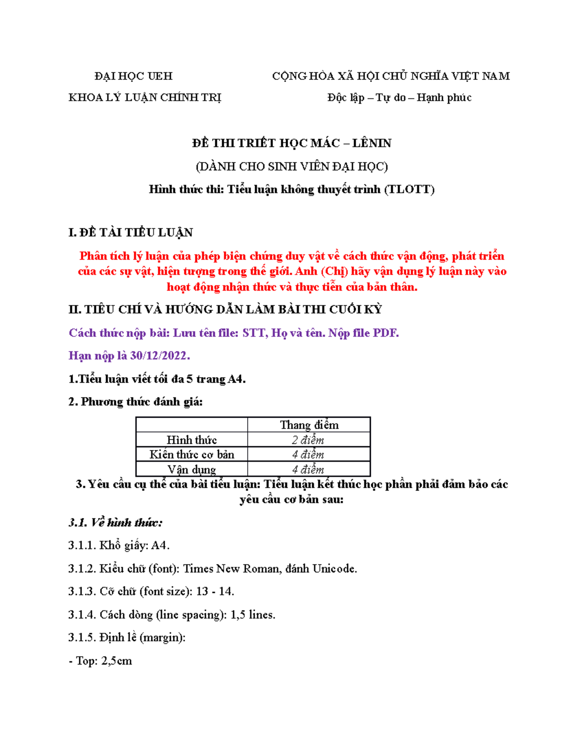 ĐỀ THI CUỐI KỲ MÔN TRIẾT - hgjh gk jhk gkg gkg gj gj gk jgyt ukjh ggy ...