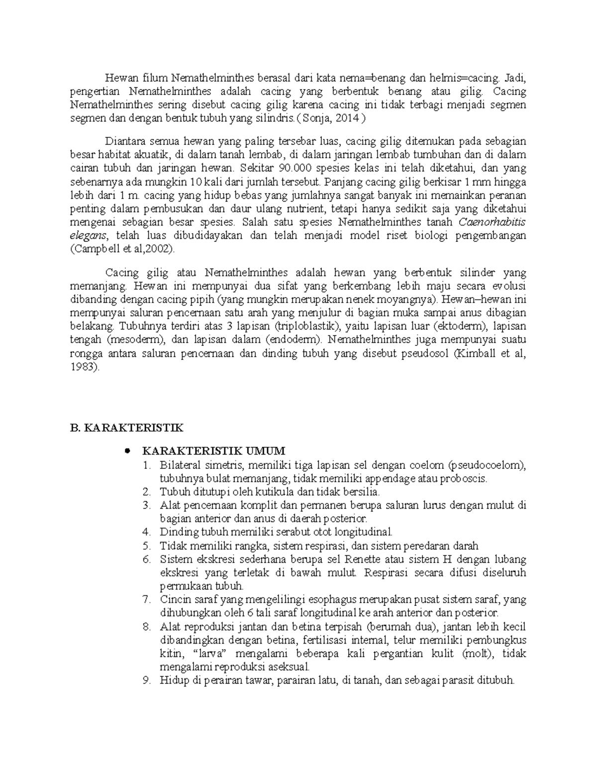 Pengertian Ciri Ciri Contoh Cacing Nemathelminthes