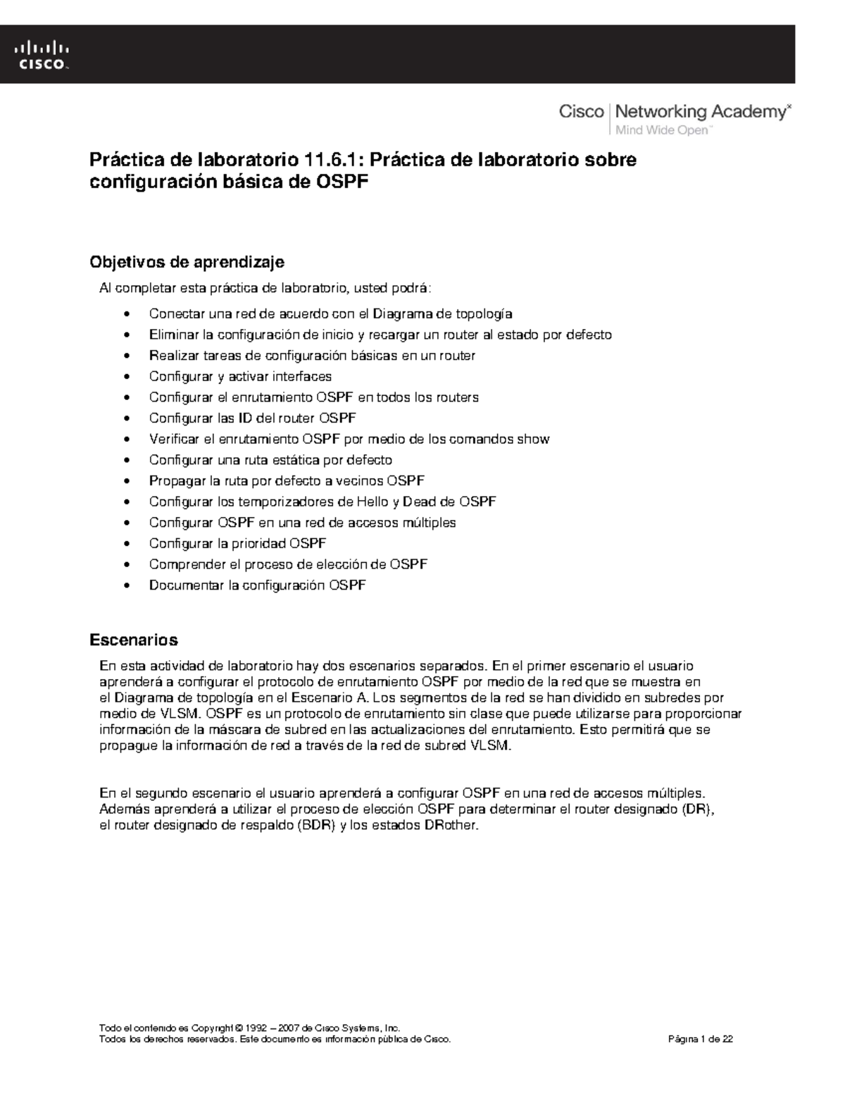 Práctica de laboratorio : Práctica de laboratorio sobre configuración básica de OSPF - Todo el ...