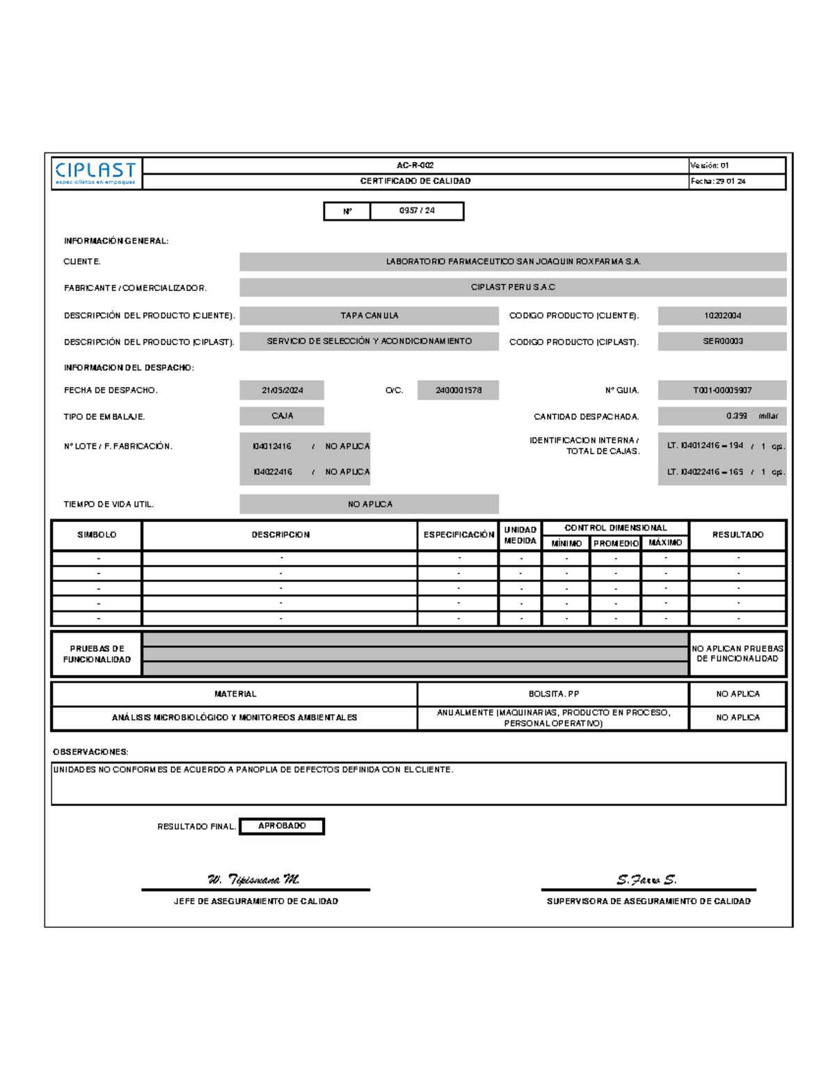0957,SER00003, Laboratorios Roxfarma - N° INFORMACIÓN GENERAL: CLIENTE ...