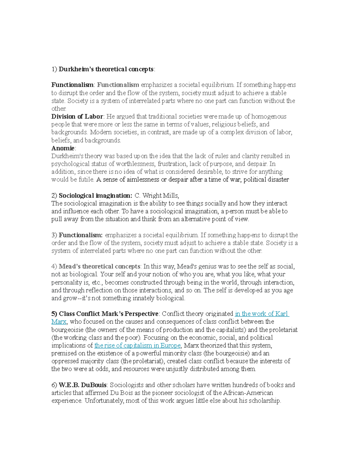 SOC Study Guide - soc - Durkheim’s theoretical concepts: Functionalism: Functionalism emphasizes ...