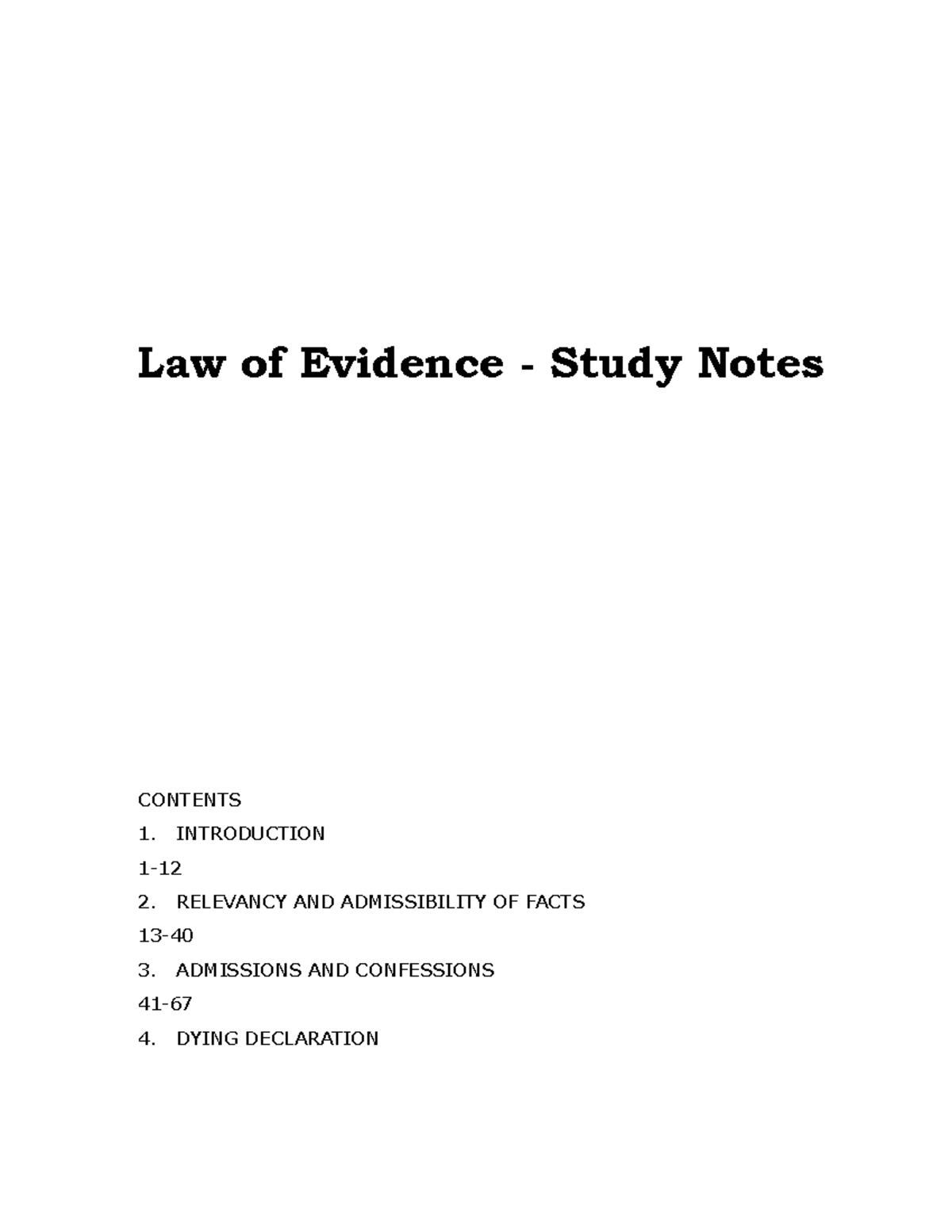 Law of Evidence Notes LLB pdf - CONTENTS 1. INTRODUCTION 1- 2 ...