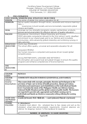 NCM 113 Course Outline - ASsf - NCM 113 COMMUNITY HEALTH NURSING II ...