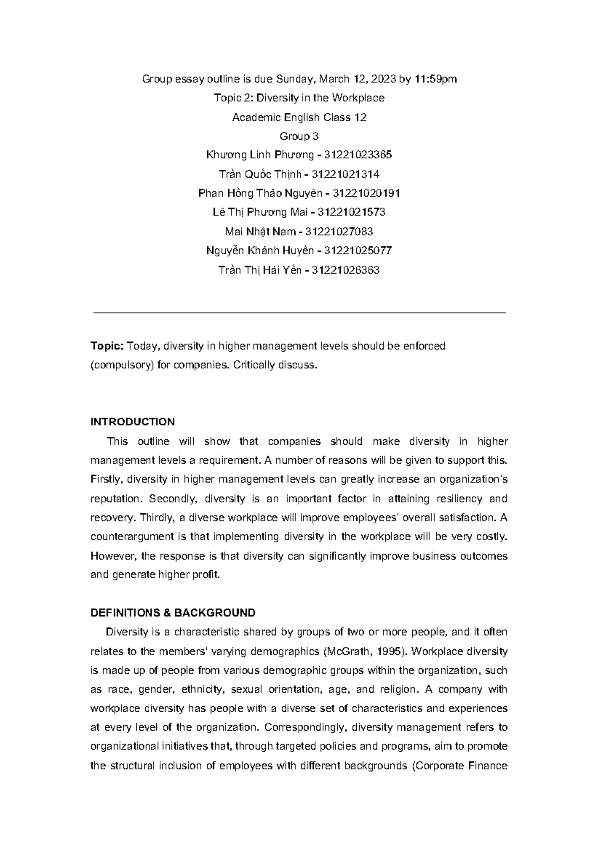 AEn12 G3 Essay-Outline - Group essay outline is due Sunday, March 12 ...