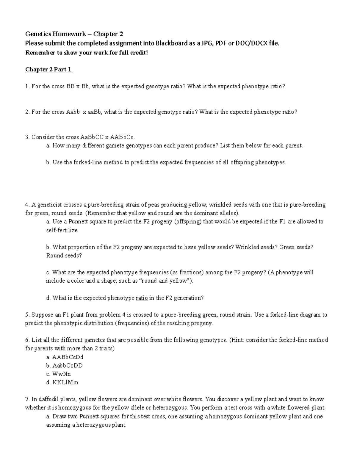 Genetics Homework Chapter 2 Fall 2020 - Genetics Homework – Chapter 2 ...
