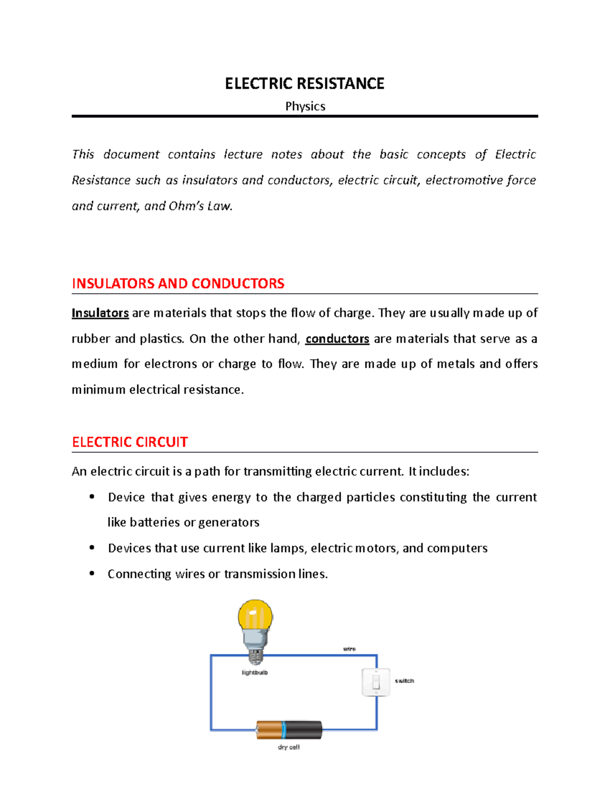 Electric Resistance - ELECTRIC RESISTANCE Physics This document ...