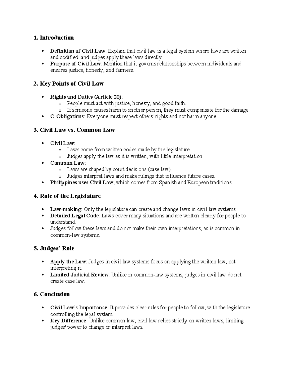 Legal-term-reporting - 1. Introduction Definition of Civil Law: Explain ...