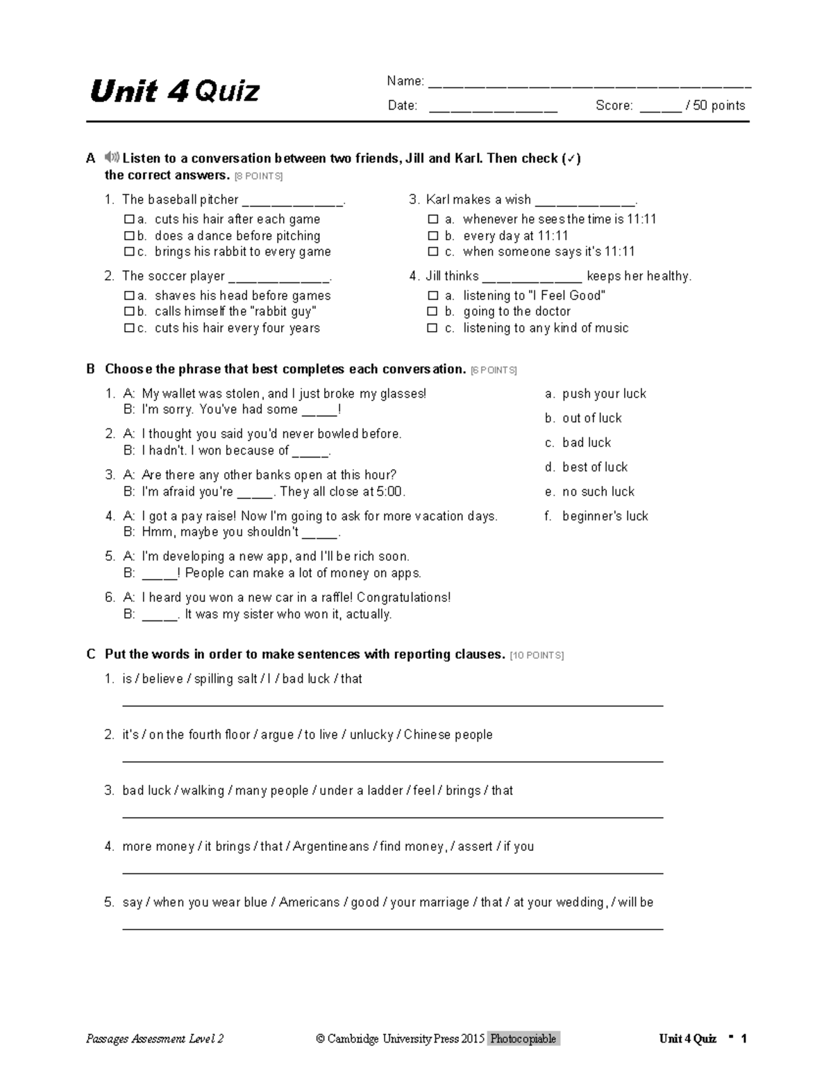 PAS3e L2 WQ U04 - Passages 2 3rd Edition Quiz Unit 4 - Unit 4 Quiz Name ...