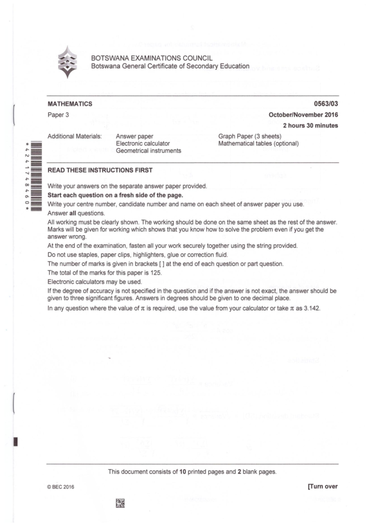 BGSE Maths PP3 2016 - PRACTICE MATERIALS - mathematics - Studocu