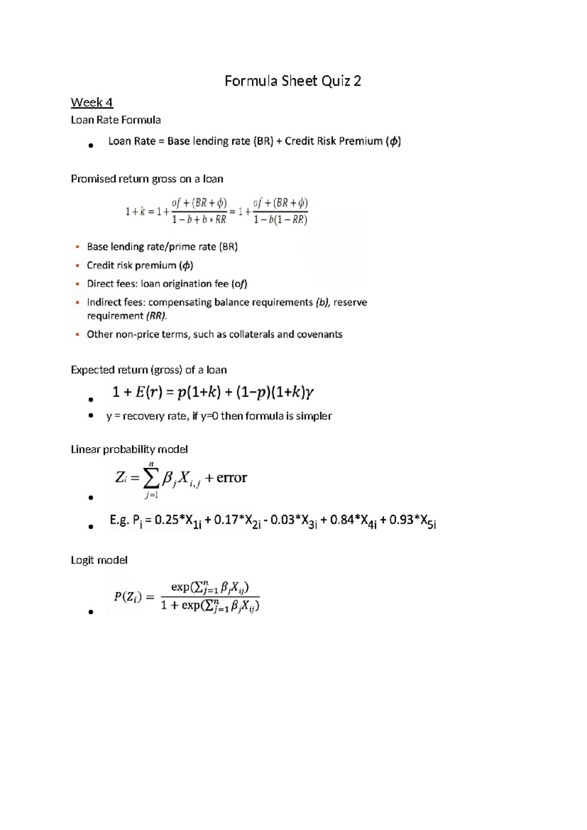 Formula Sheet Quiz 2 - Studocu